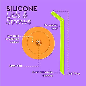 [4 Pack] Impresa Silicone Straw & Reusable Lid Set for Ninja Creami NC300, NC301 & NC299AMZ - Impresa Thick Reusable Straws Silicone Lids for Ninja Creami Containers - Silicone Straws Reusable Lids