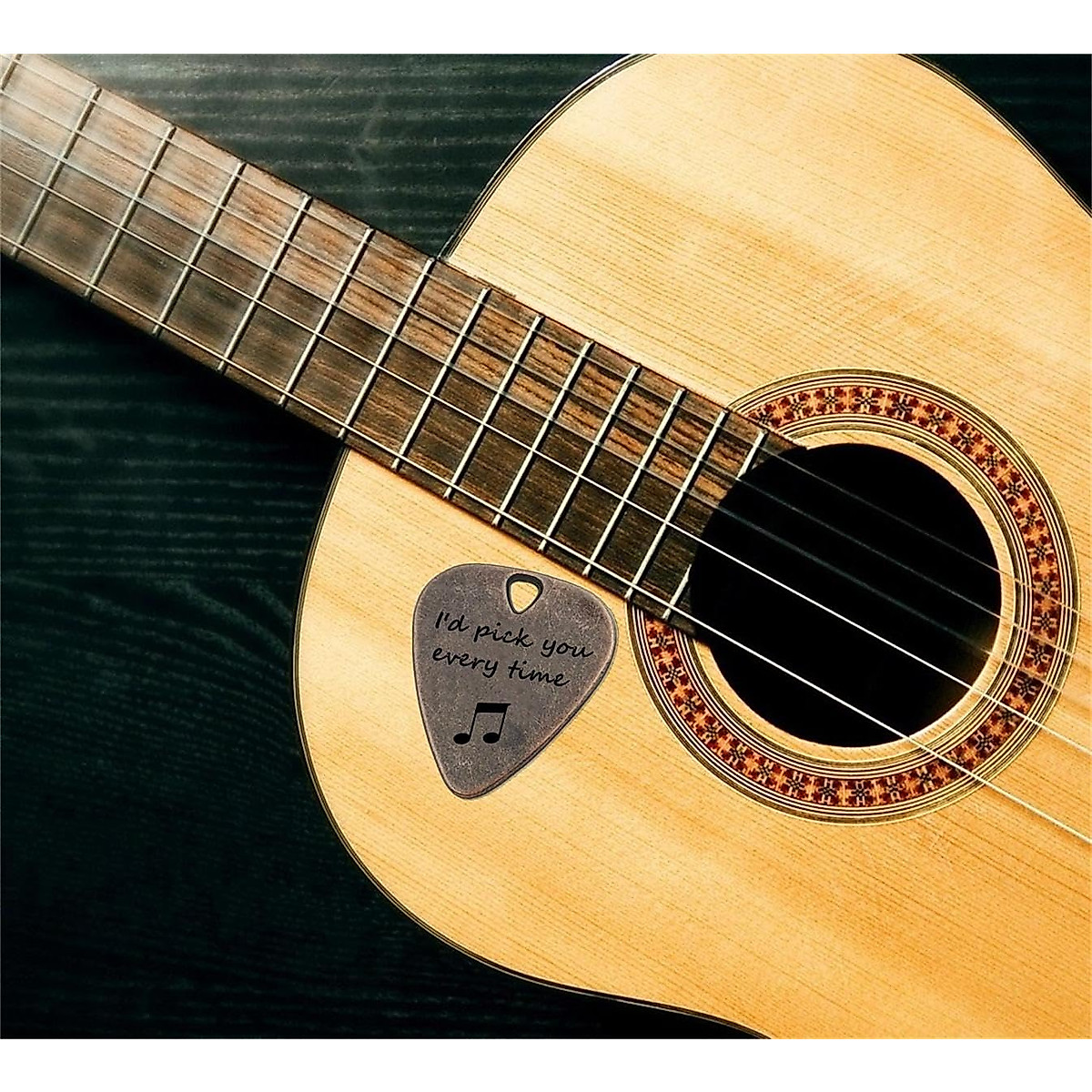 JUPPE Bronze Guitar Picks & Bass Picks, I'd Pick You Every Time Guitar Pick With Leather Case Birthday Music Gifts For Him Her or Couples (I'd Pick You Every Time)