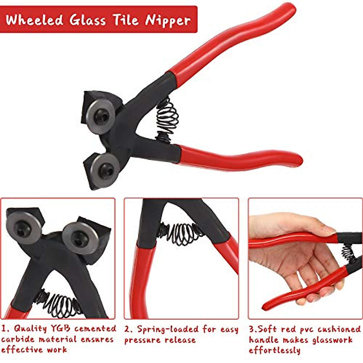 8 Pieces Glass Mosaic Cutter Kits, Including Wheeled Glass Tile Nipper, Glass Running Plier, Breaking Plier, Hex Wrench and Pencil Style Oil Feed Glass Cutting Tool, 2 Blades and Oil Dispenser