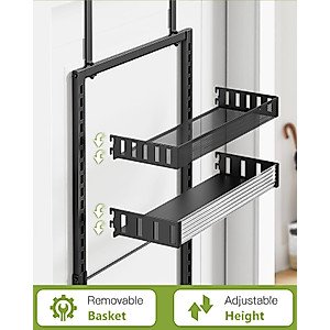 POKIPO 6-Tier Over the Door Pantry Organizer, 2 in 1 Large Door Spice Rack with Adjustable Metal Baskets, Heavy Duty Hanging or Wall Mounted Storage Organizer for Kitchen Pantry and Room Wall