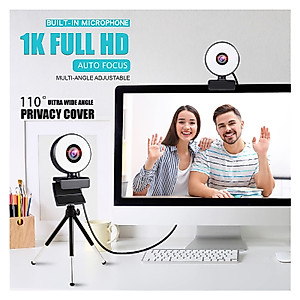 Webcam Webcam 4K Mini Web Camera for PC Computer Laptop with Microphone Auto Focus Light Video Webcam 1080P 2K Live Web Cam Accessories for Recording Calling Conferencing Gaming (1080P (with Tripod)