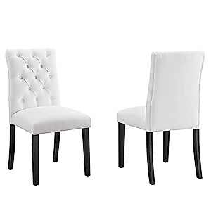 Modway Duchess Modern Tufted Button Upholstered Fabric Parsons Two Dining Chairs in White