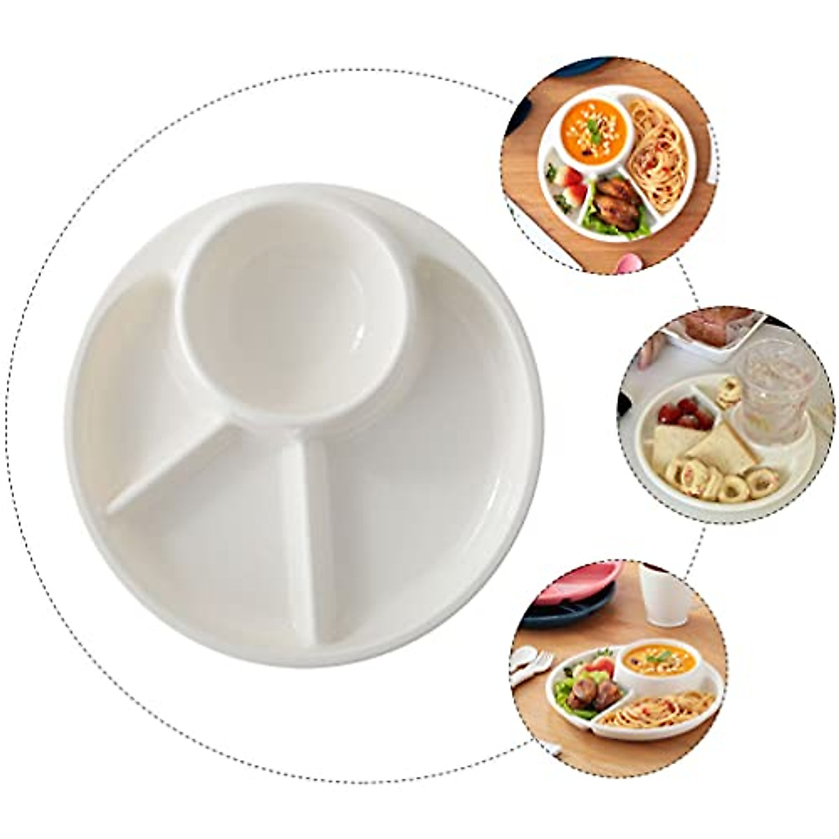 Cabilock Divided Serving Dishes Kids Toddlers Baby Tray Diet Food Control Camping Dishes Compact Serving Platter Dinner Snack Compartment Plate (White)