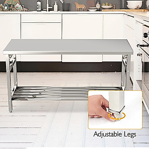 Stainless Steel Table, 24 x 60 Inches Folding Heavy Duty Table for Kitchen, Commercial Stainless Steel Prep Table with Adjustable Undershelf, for Restaurant, Home and Hotel
