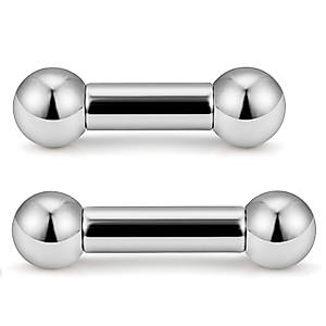 SCERRING 2PCS 4G PA Ring Straight Barbell Internally Threaded Monster Screwball Rings 316L Surgical Steel Pierced Body Jewelry Bar Length 12mm 16mm