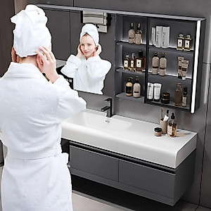 ZGNBSD Bathroom Vanity Set - Includes Modern Floating Bathroom Vanity with Sink & LED Intelligent Fog Mirror Cabinet (24")