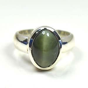 Jewelryonclick Natural 4 Carat Cat's Eye 925 Sterling Silver Ring for Women Astrological Gemstone Jewelry