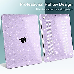 DONGKE for MacBook Air 13 inch Case 2021-2018 Release A2337 M1 A2179 A1932, Bling Plastic Hard Shell Case & Keyboard Cover Only Compatible with MacBook Air 13 inch Retina Fits Touch ID, Sparkly Purple