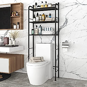 FKUO 3-Tier Metal Bathroom Storage Rack Over The Toilet Storage Shelves Bathroom Organizer Finishing Shelf,Saver Space (Matte Black)