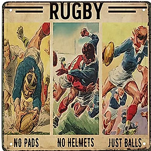 WZVZGZ Tin Sign Vintage Wall Poster Retro Metal Rugby No Pads Vintage Poster Wall Painting Home Decoration Living Room Old Fashion Aluminum Sign for Home Coffee Dining Room Wall Decor 12x12 Inch