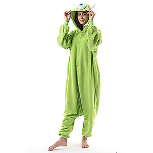 Beauty Shine Unisex Adult Onesie One Piece Pajamas Cosplay Cartoon Costume Halloween Christmas Sleepwear Jumpsuit Homewear(Mike Wazowski, X-Large)