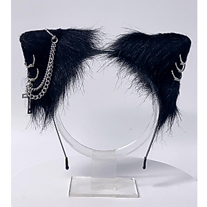 VIGVAN Cat Cosplay Ears Accessories Punk Gothic Cross Cat Ears Headbands clips (Black)
