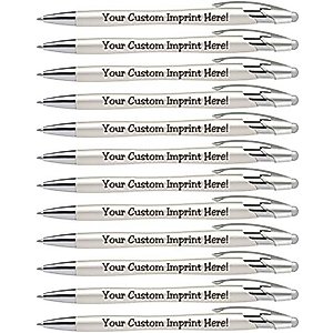 Express Pencils Custom Pens with Stylus - The Pearl - Personalized Metallic Printed Name Pens with Black Ink - Imprinted with Logo or Message - Great Gift Ideas - FREE PERSONALIZATION 12 pack (Silver)