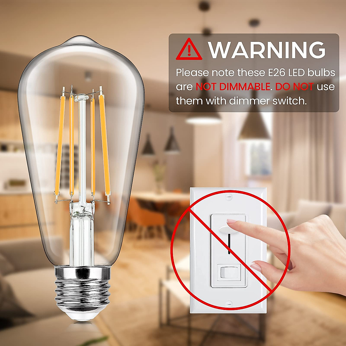 4-Pack Vintage LED Edison Bulbs 100W Equivalent 1400LM High Brightness 8W ST58 LED Filament Light Bulbs 2700K Soft Warm White E26 Medium Base CRI90+ Antique Clear Glass for Home Bedroom, Non-dimmable