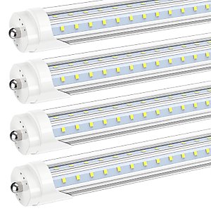 JESLED T8 T10 T12 8FT LED Light Bulbs, Single Pin Fa8 Base, 8 Foot LED Fluorescent Tube Replacement, 50W 6000LM, 5000K Super Bright, V Shape, ETL Listed, Ballast Bypass, Garage Shop Lights (4-Pack)