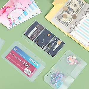 QiXin 60pcs A6 Binder Pocket no Zipper Clear Budget Planner Inserts Bulk Budget Binder Organizer Cash Envelopes for Budgeting Waterproof PVC Loose Leaf Bags Card Sleeves for 6 Ring Notebook