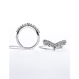 CannyCat 1.23 CTTW Moissanite Ring Enhancers 2 pieces Lab Created Diamond Curved Wedding Bands for Women Platinum Plated Silver Eternity Stacking Rings Wrap Guard for Engagement Anniversary Ring (9)