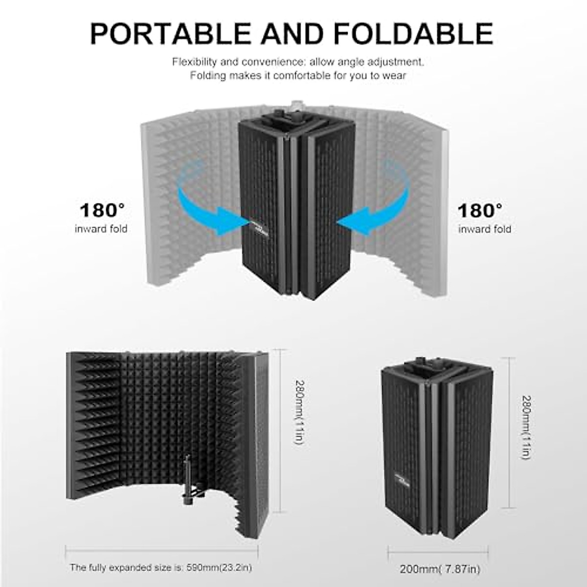 Aokeo Studio Recording Microphone Isolation Shield with Pop Filter & Tripod Stand, High Density Absorbent Foam to Filter Vocal, Foldable Sound Shield for Blue Yeti and Condenser Microphones