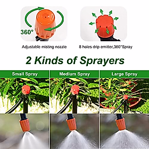 AUMIO Drip Irrigation Kit 115FT Garden Irrigation System 1/4" 1/2” Blank Distribution Tubing Watering System Adjustable Nozzle Automatic Irrigation Equipment for Greenhouse, Flower Bed, Patio, Lawn