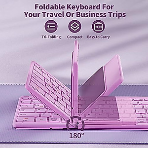 seenda Foldable Bluetooth Keyboard for Travel, Portable Wireless Folding Keyboard with Number Pad, Full-Size Rechargeable Keyboard for Laptop Tablet PC Mac Windows iOS Android - Purple Pink