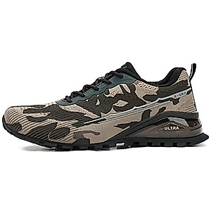 Kricely Men's Trail Running Shoes Fashion Hiking Sneakers Lightweight Tennis Cross Training Shoe Camouflage Non-Slip Walking Footwear Size 9.5