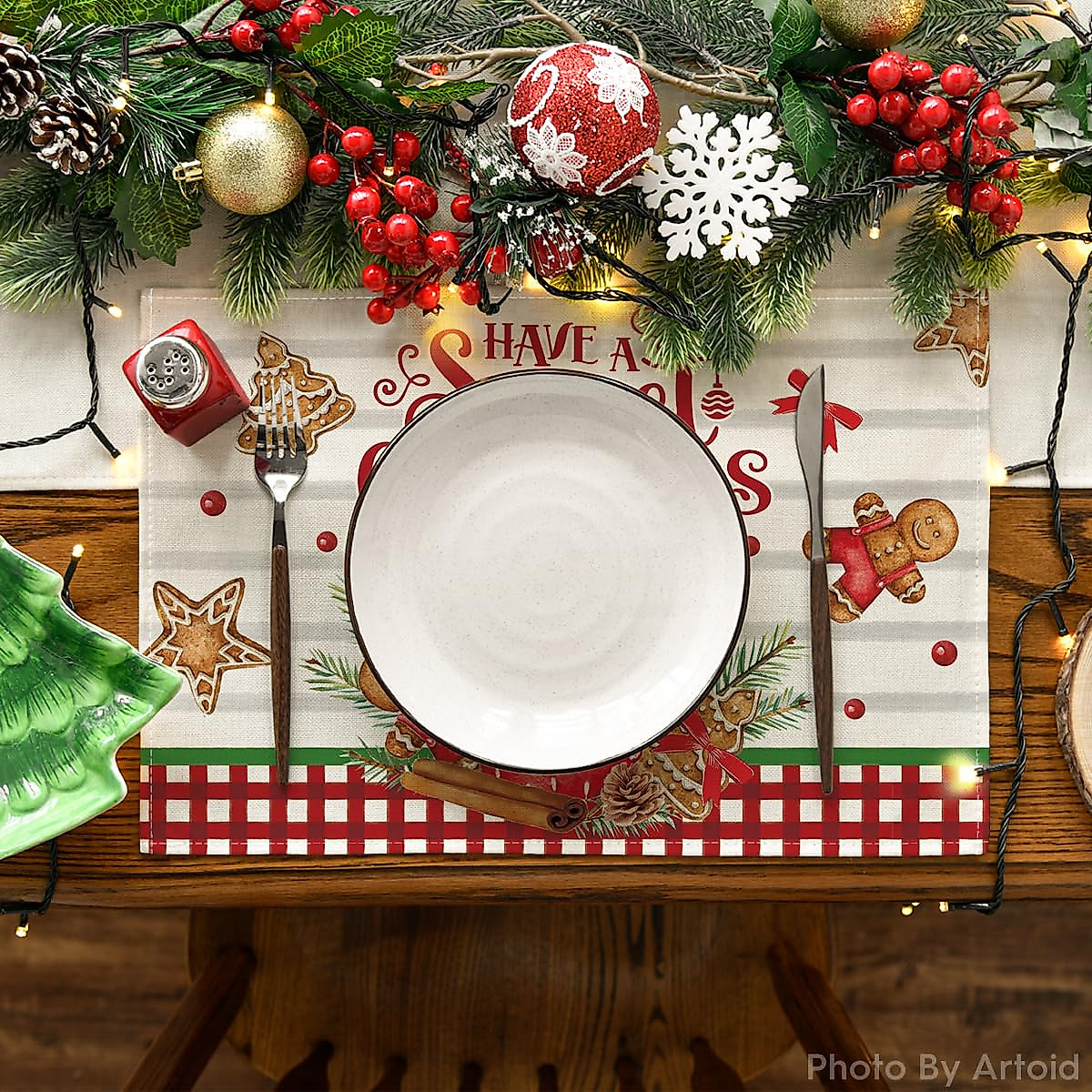 Artoid Mode Ice Cream Gingerbread Sweet Christmas Placemats Set of 6, 12x18 Inch Seasonal Winter Table Mats for Party Kitchen Dining Decoration