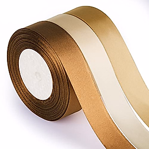 ASTARON Brown Gold Satin Ribbon for Wedding Bouquet DIY Crafts 1 Inch, Solid Color Ribbon Fabric Ribbon for Gift Wrapping Christmas Gift Bows Hair Bows Silk Ribbon for Bouquets Baby Shower Decor