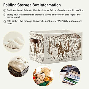 Cowboy Storage Basket Western Desert Cowboy Storage Bin Collapsible Large Storage Baskets with Leather Handles Storage Cube Box Organizer for Closet Toys Gift Basket,1PC