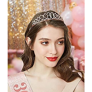 30th Birthday Gift for Women, 30th Birthday Tiara, Sash for 30 Year Old Rose Gold Birthday Party Decoration and Supplies with Gift Box, 2PCS