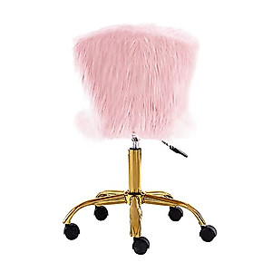 GIA Mid-Back Swivel Adjustable Small Vanity Chair with Faux Fur, Pink