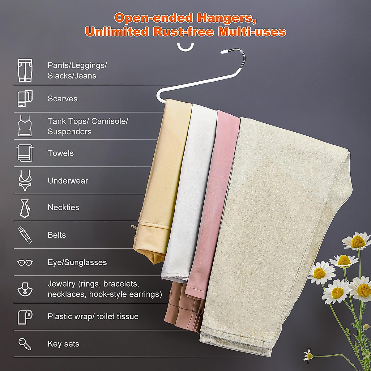 JOYBOS Pants Hangers Space Saving - 30 Pack Open Ended Hangers for Pants - Scarf Organizer Hanger for Closet - Metal Non Slip Jean Hanger - White Pant Hangers for Jeans,Trouser,Leggings,Slacks