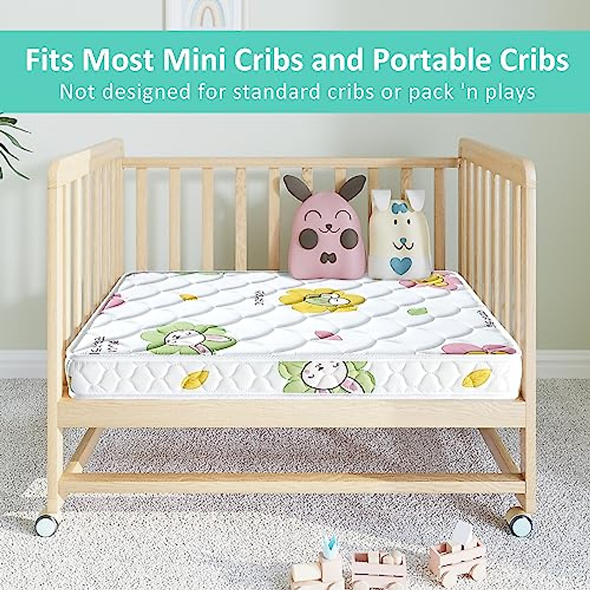 Premium Foam Mini Crib Mattress - Dual-Sided- 38x24x4 Inch- 100% Breathable, Non-Toxic, Quiet and Odorless, Hypoallergenic, Fits Most Mini Cribs