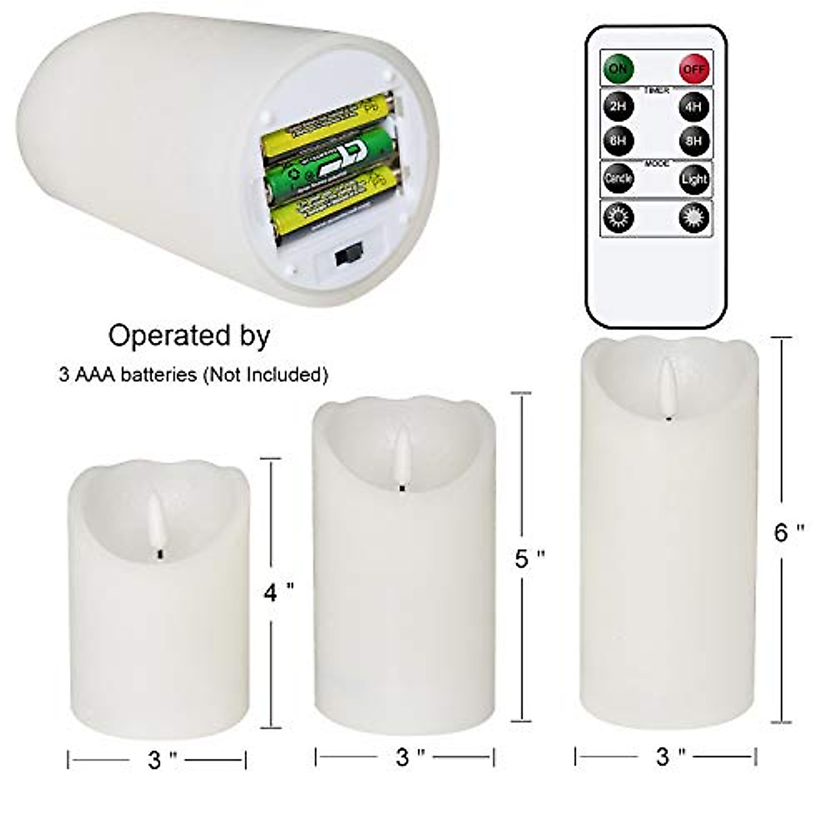Eldnacele Flameless Flickering Candles with Remote Timer, 3D Wick Real Wax Battery Operated White Pillar Candles with Remote Set of 3 for Home Wedding Party Christmas Decoration (D3” x H4”5”6”)