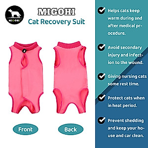 MIGOHI Cat Recovery Suit, Surgical Recovery Suit for Cat Anti-Licking, Cat Body Suit Post Surgery for Abdominal Wounds Skin Diseases, E-Collar Alternative Kitten Onesie for Female, Hot Pink S