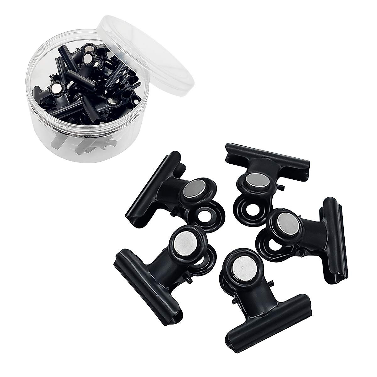 Coideal Mini Magnetic Hinge Clips - 30 Pack 31mm Small Metal Refrigerator Bulldog Clip with Strong Magnet Scratch Free - Best for Office School, Hanging Photo (Black)