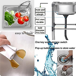 Mobile Sink, Stainless Steel Commercial Sink, Free Standing Kitchen Sink Single Bowl, Portable Outdoor Sink No with Faucet, for Bar Restaurant Laundry Hotel and Home (Size : 37x31x60cm/14.5x12.2x23.6