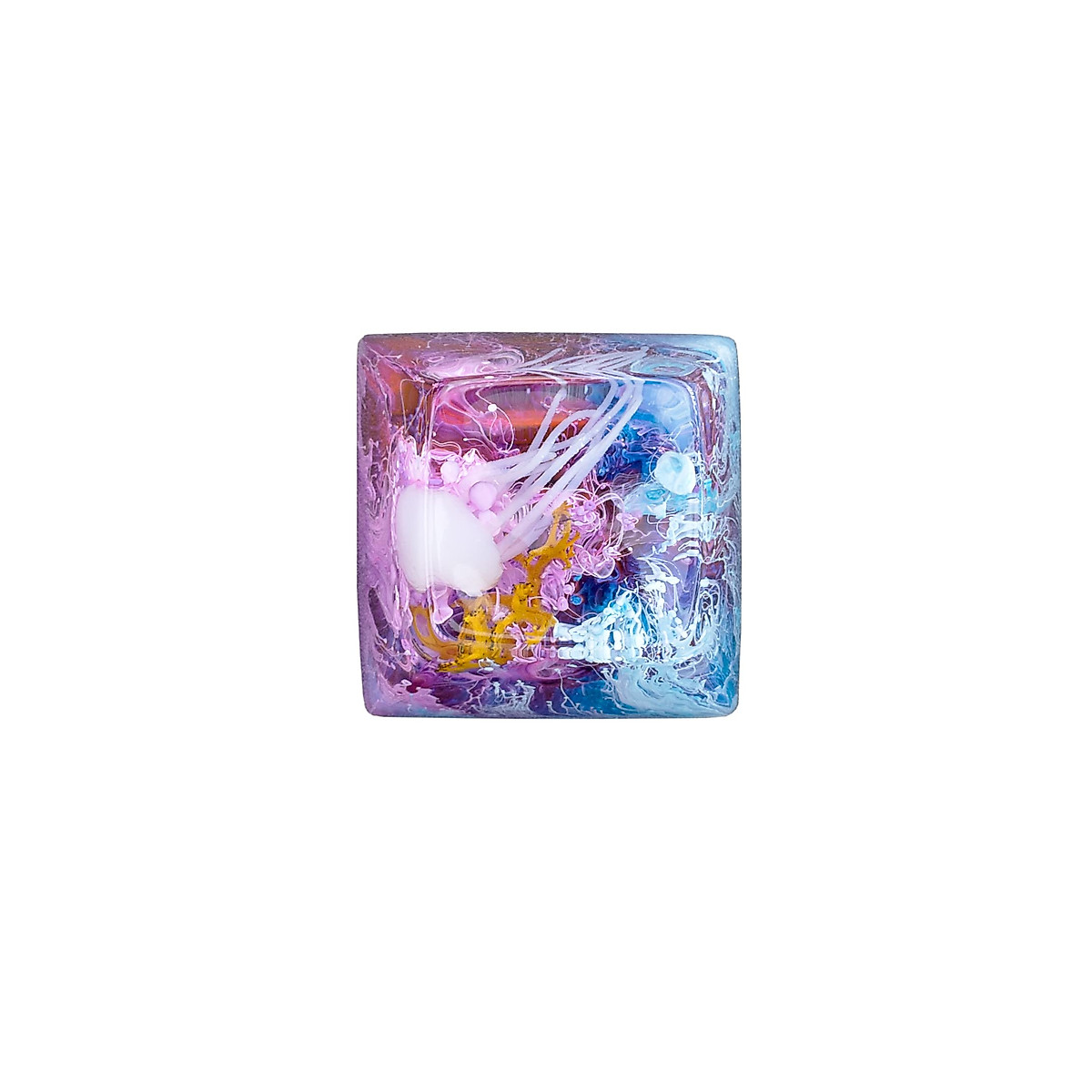 Ocean Key Artisan Keycap for DIY Replacement Handmade Resin Keycap Blue Mixed Purple Jellyfish Keycap for Switch Gaming, Cherry MX Mechanical Keyboards (Blue Mixed Purple)