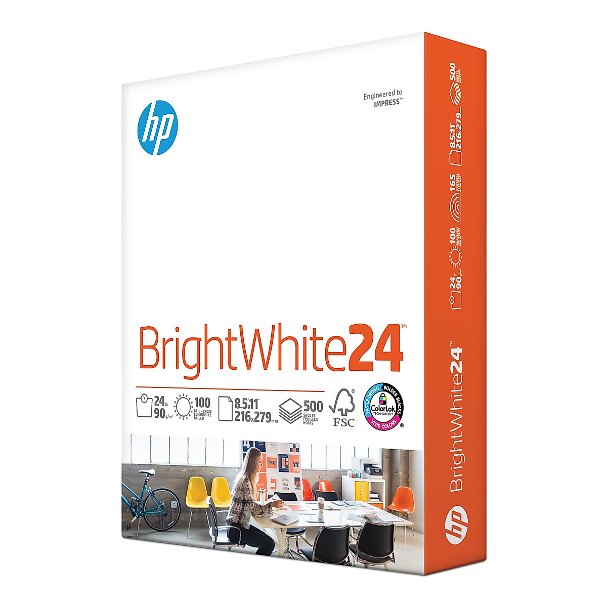 HP Printer Paper | 8.5 x 11 Paper | BrightWhite 24 lb |1 Ream - 500 Sheets| 100 Bright | Made in USA - FSC Certified | 203000R