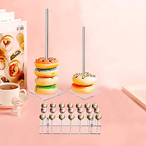 Donut Stands and Cake Pop Stand Kit, Clear Acrylic Stand,1 pcs 21Holes Lollipop Holder and 4 Pcs Donut Holders for Weddings Baby Showers Birthday Parties Anniversaries Halloween Candy Decorative