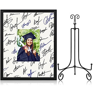Tatuo 11 x 14 Inch Signature Picture Frame Wedding Signature Board Picture Frame with 5 x 7 Inch White Mat and Black Iron Display Stand Autograph Photo Mat with Frame for Wedding Birthday (Black)