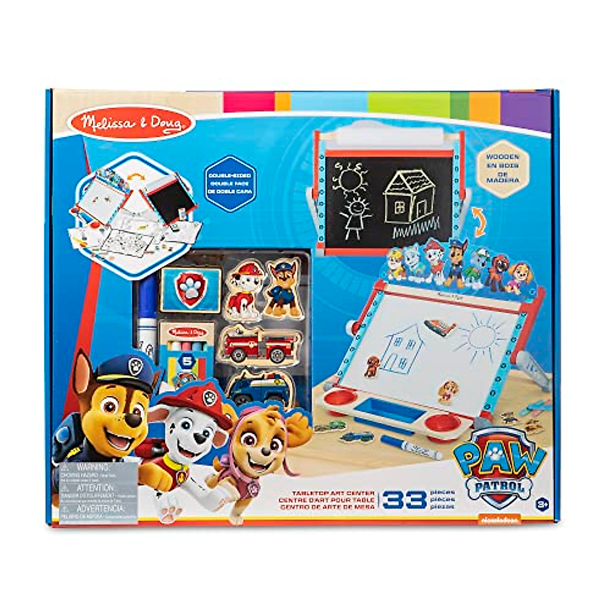 Melissa & Doug PAW Patrol Wooden Double-Sided Tabletop Art Center Easel (33 Pieces) - PAW Patrol Toys, Double-Sided Children's Easel, Easel For Toddlers And Kids Ages 3+