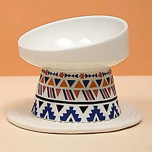 ACSUZ Ceramic Cat Food Bowl with Mat Cervical Protect Pet Food Drinking Bowl Ceramic Bowl Feeders for Pet Supplies,Blue,L