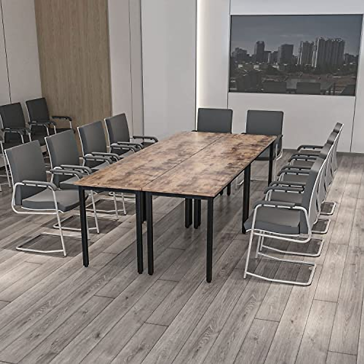 Bonzy Home Conference Tables 9ft Office Computer Desk for Meeting Room Study Writing Printer Podcast Table Save Space Design for 10 People Rustic Vintage Brown 4PCS 110.2"x47.2"x29.5",Brown
