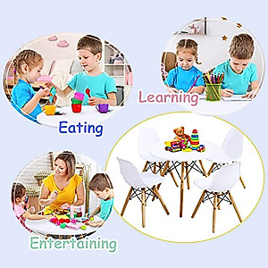 GLACER Kids Table and Chair Set, 5 Pieces Kiddie-Sized Furniture Table Set for Toddler Children, Mid-Century Modern Dining Table and Chair Set, White