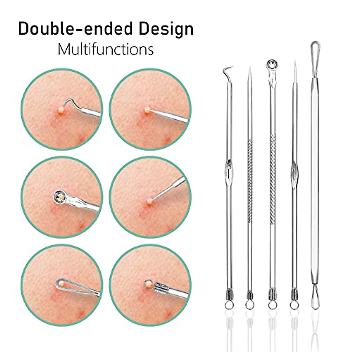 Dr.Pedi Blackhead Remover Pimple Popper Tool Kit Acne Blemish Pimple Extractor Needle Facial Comedone Clip Blackhead Tweezer for Ingrown Hair Removal 8 Pcs in Metal Case