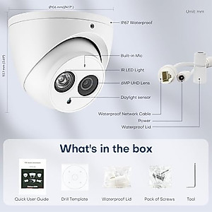 VALUCAM 6MP PoE IP Camera, 2.8mm Wide Angle, 164ft IR Night Vision, IVS Detection, Outdoor Turret Camera with Mic, Metal IP67 Weatherproof, H.265, WDR, 3D DNR, DMSS/SmartPss Lite