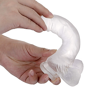 9 Inch Realistic Dildo,Body-Safe Material Lifelike Huge Penis with Strong Suction Cup for Hands-Free Play,Flexible Cock with Curved Shaft and Vaginal G-spot and Anal Play (Transparent color2)
