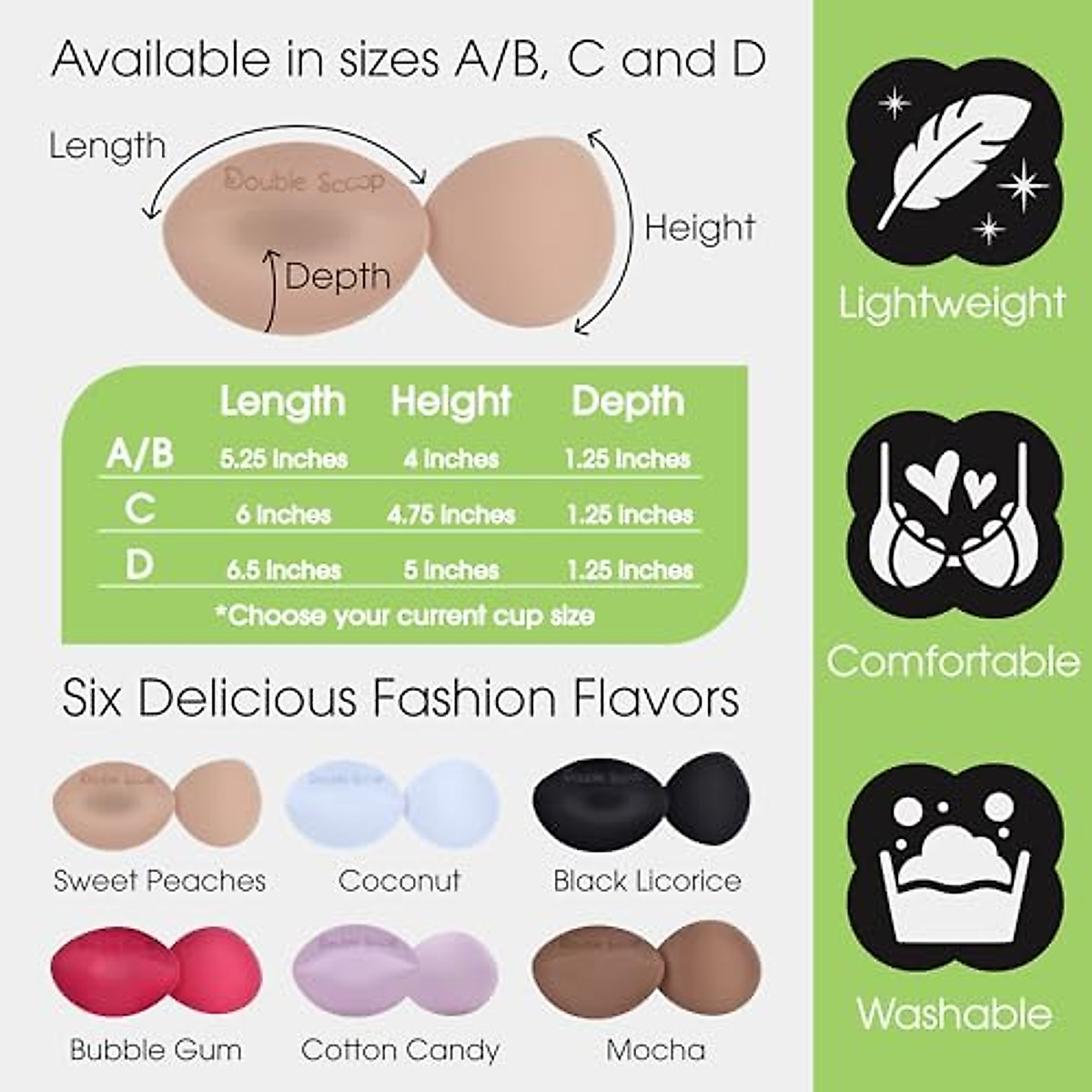 Double Scoop® Push Up Inserts w/Bonus Tape Sticky Strips, Instant Breast Implants, Replacement Bra Pads, Padded Bralette Hack, Breast Lift, Foam Bra Filler Insert, Bra Stuffer, Cup Size A/B (Nude)