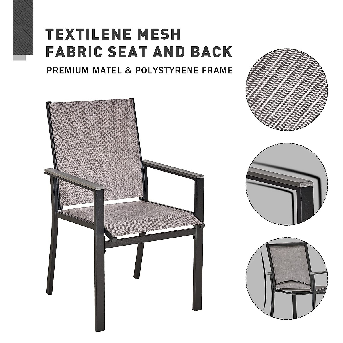 MEOOEM Patio Dining Chair Set of 4, Textilene Patio Furniture Chair with Armrest & Black Metal Frame for Lawn Garden Backyard