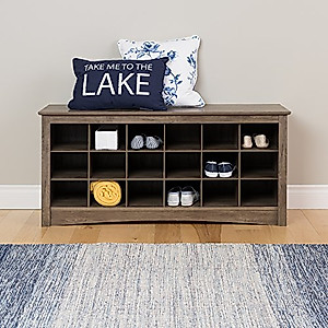 Prepac Entryway Shoe Cubbie Bench, Drifted Gray & 48" Wide Hanging Entryway Shelf, Drifted Gray